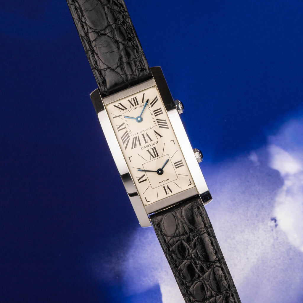 2000 (circa) Cartier Tank Dual time cintrée in white gold: Top conditi ...
